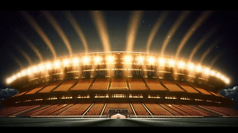 Golden Stadium Lights with Rays Generative AI Stock Illustration ...