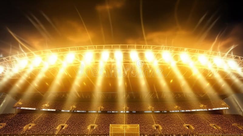 Golden Stadium Lights with Rays Generative AI Stock Illustration ...