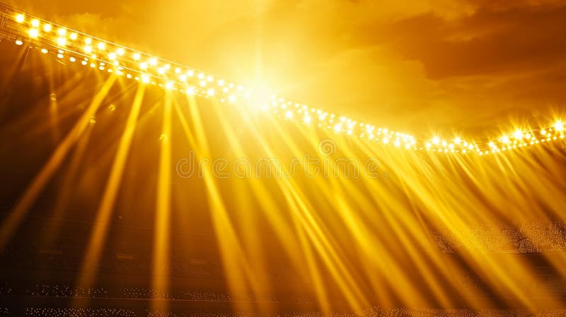 Golden Stadium Lights with Rays. Generative Ai Stock Illustration ...