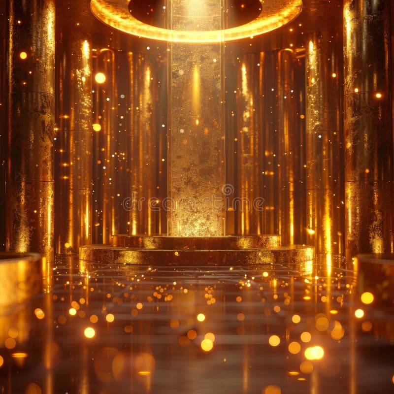 Golden Stage Background with Circular Platform and Sparkling Lights ...