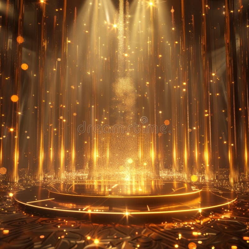 Golden Stage Background with Glowing Circular Platform and Sparkling ...