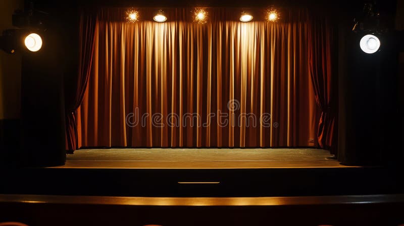 Golden Stage Curtain Lit Stage, Theater, Empty, Dark, Ambiance, Stage Lighting Stage, Theater ...