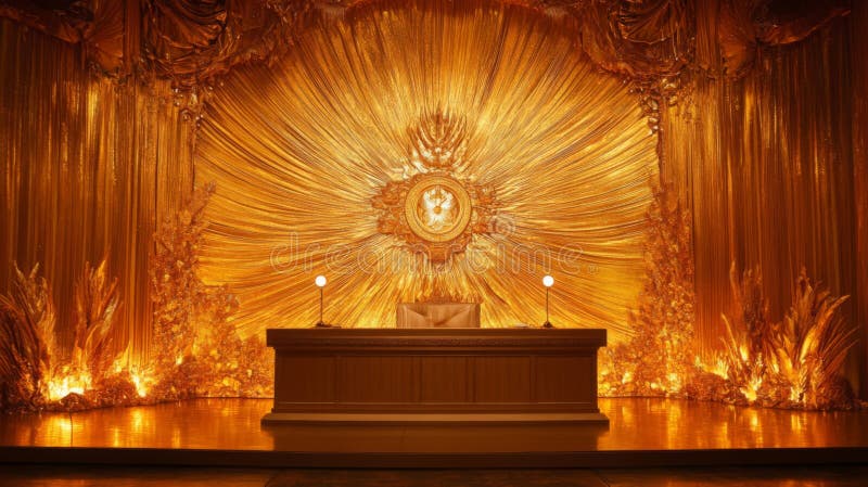 Golden Stage with Desk and Ornate Backdrop Stock Illustration ...