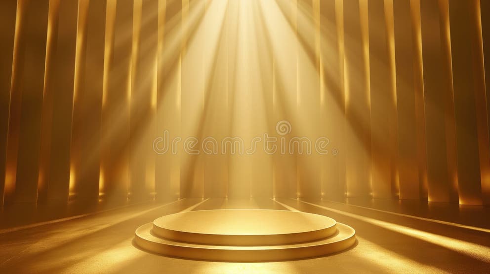 Golden Stage Glistens Under Spotlight. 3D Display Podium Golden Scene ...