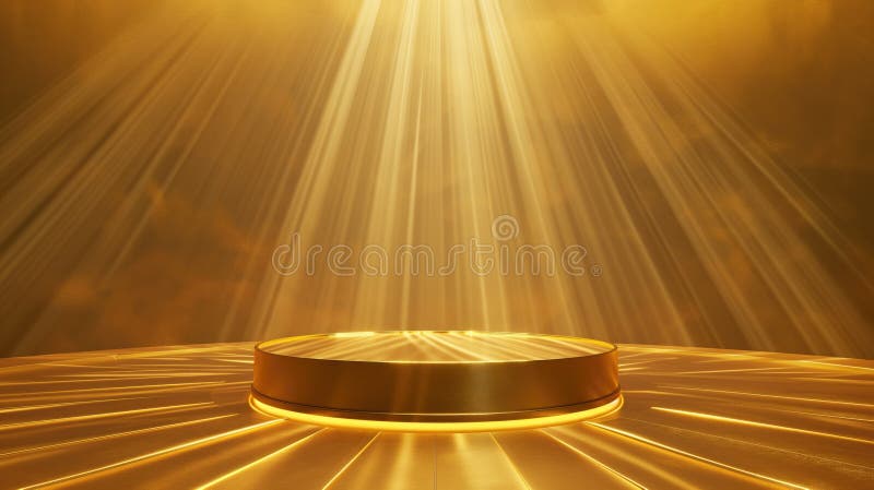 Golden Stage Glistens Under Spotlight. 3D Display Podium Golden Scene ...