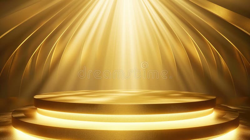 Golden Stage Glistens Under Spotlight. 3D Display Podium Golden Scene ...
