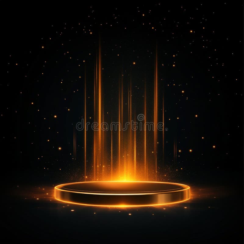 Golden Stage with Glowing Light Rays and Glitter Stock Illustration ...