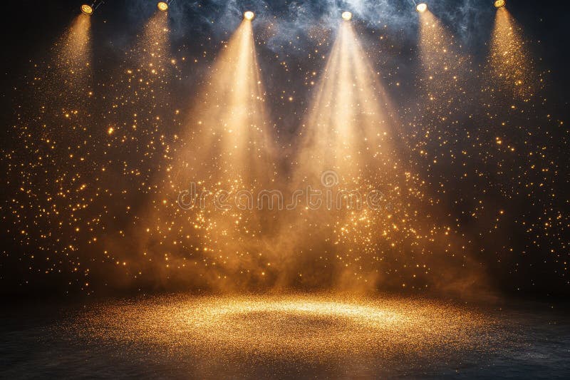 Golden Stage Lights Sparkle and Shine Bright Show Stock Illustration ...