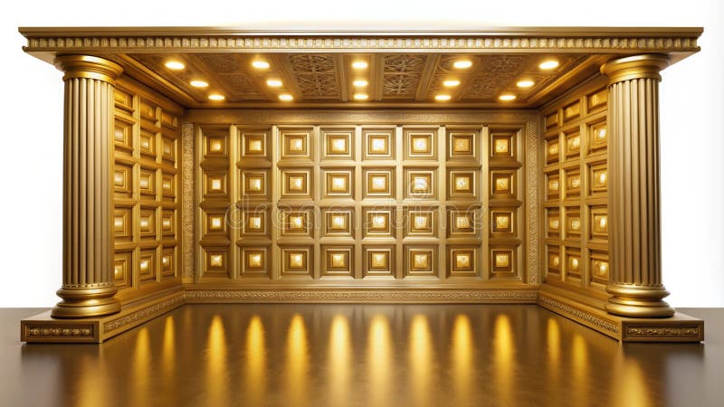 Golden Stage with Pillars, Spotlight, and Intricate Design, Perfect for ...