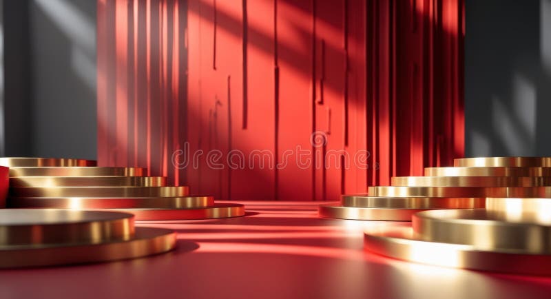 Golden Stage Platforms with Red Backdrop and Shadow Play, Ideal for ...