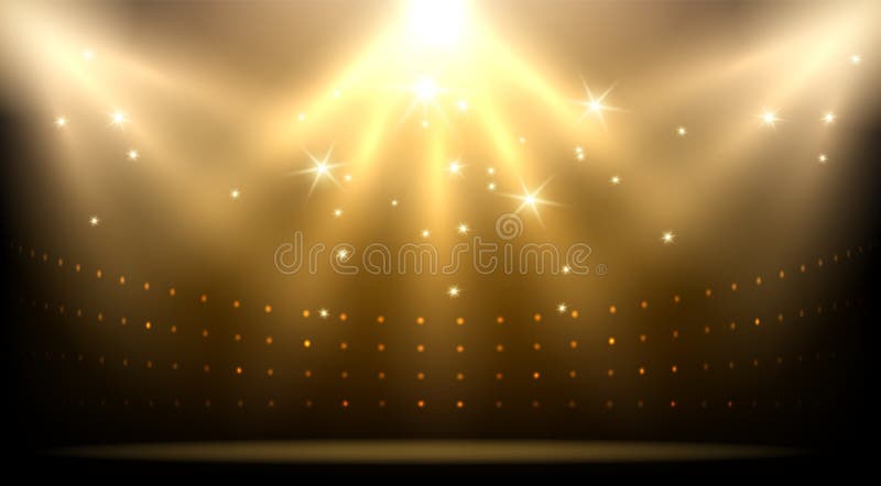 Golden Stage with Rays of Spotlights Background Stock Illustration ...
