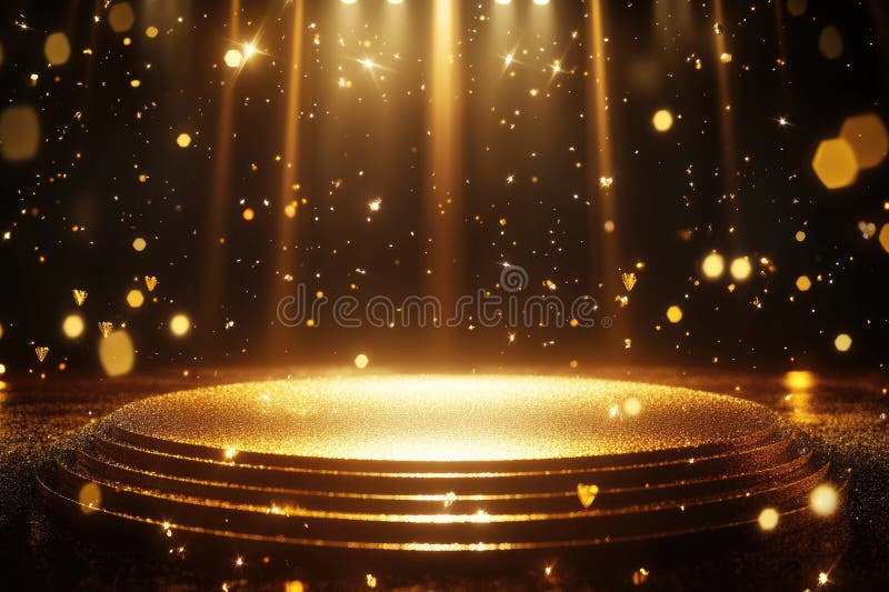 Golden Stage with Spotlights Stock Photo - Image of luxurious ...