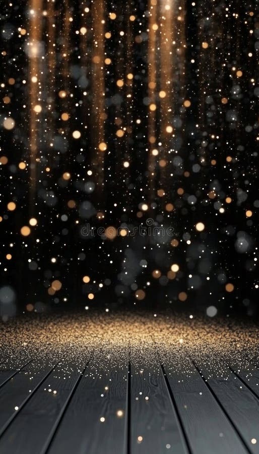 Golden Stage with Vertical Light Beams and Sparkling Particles ...