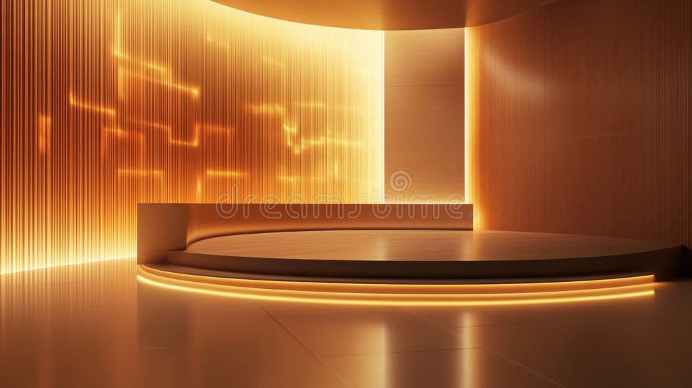 Golden Stage with Warm Lighting in Modern Interior Stock Illustration ...