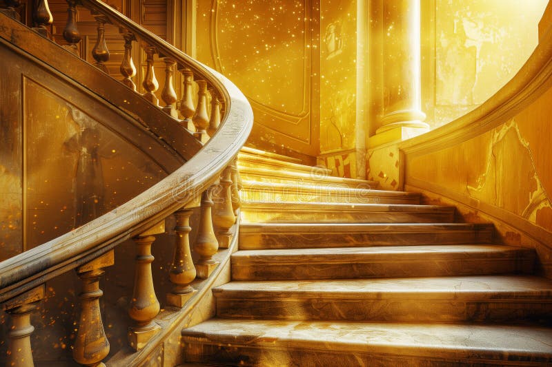 Golden Stair stock illustration. Illustration of shine - 313587793