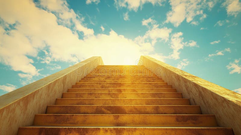 Golden Staircase Ascending into a Bright Sky, with Each Step Marked As ...