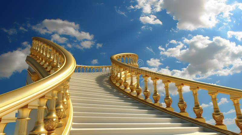 Golden Staircase Leading Upwards Symbolizing Ambition. Stock ...