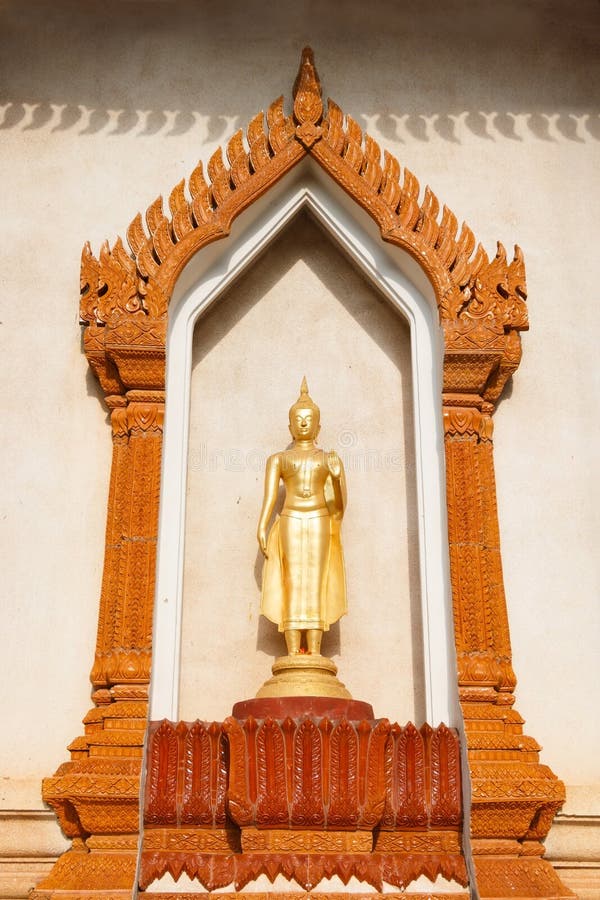 Golden Standing Buddha Statue. Stock Image - Image of architecture ...