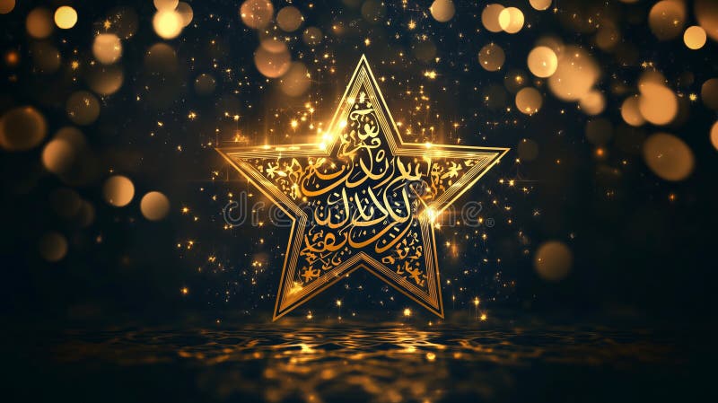 Golden Star with Arabic Calligraphy and Sparkling Lights Stock ...
