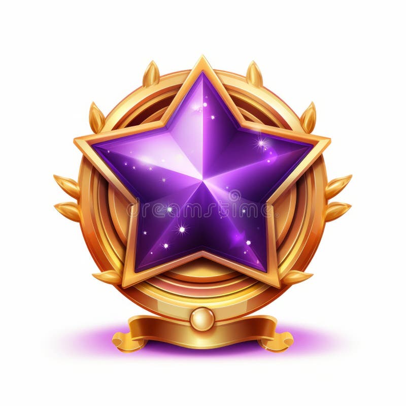 Golden Star Badge with Purple Star Isolated on White Background Stock ...