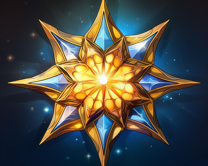 A Golden Star with Blue and Gold Crystals on it Stock Photo - Image of ...