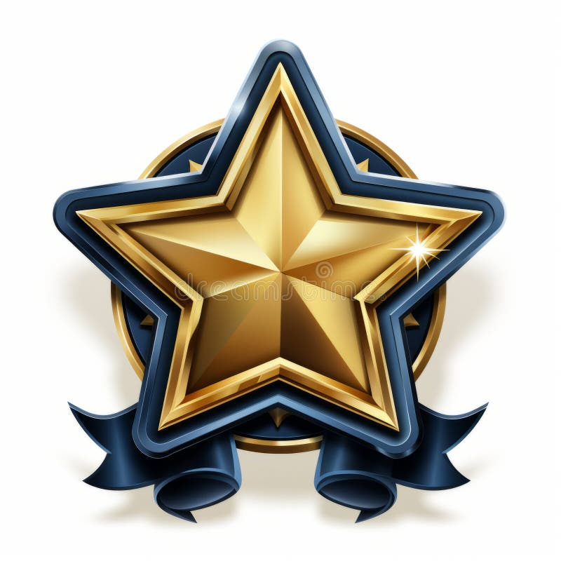 A Golden Star with Blue Ribbon on a White Background Stock Illustration ...