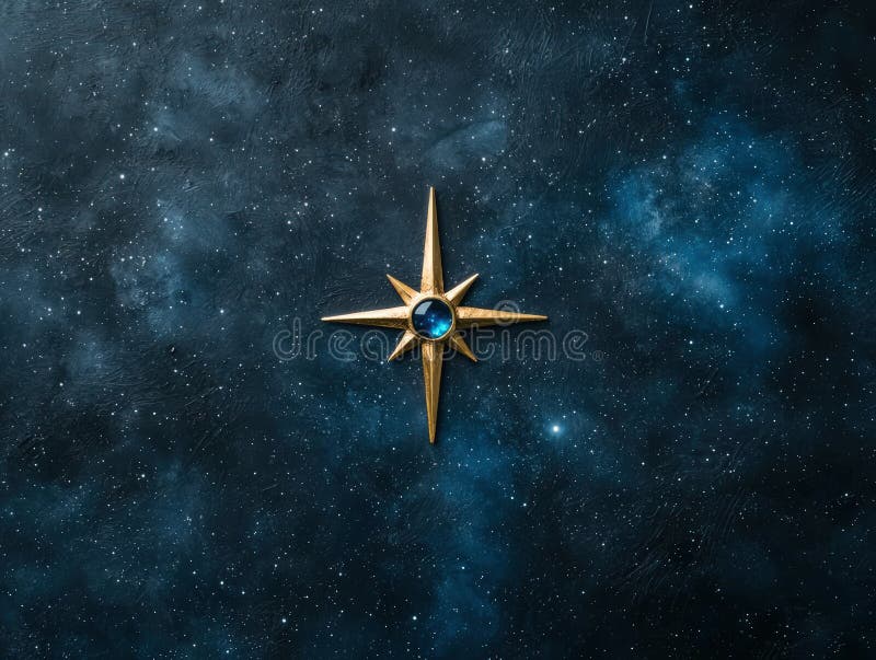 Golden Star Compass on a Dark Celestial Background. Stock Illustration ...