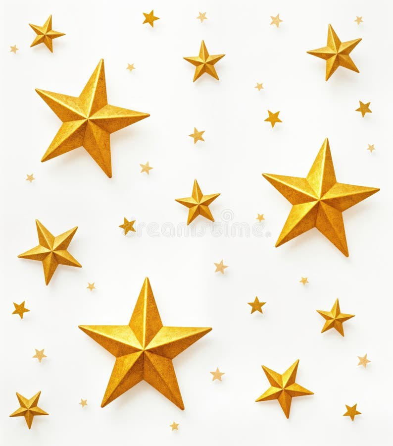 Golden Star Decorative Elements Arranged on White Background. Shiny ...