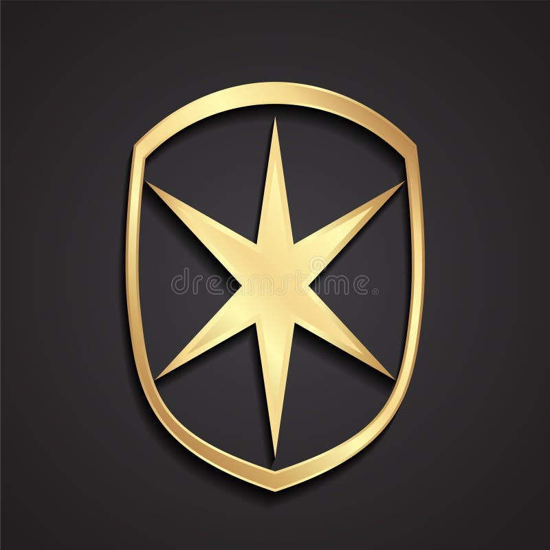 Golden Star Emblem on a Shield Stock Vector - Illustration of security ...