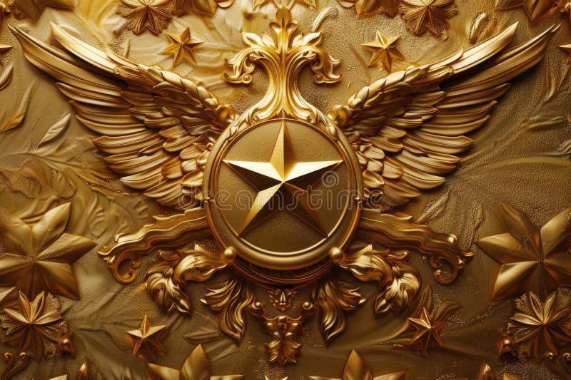 A Golden Star Emblem on a Yellow Background Stock Image - Image of ...