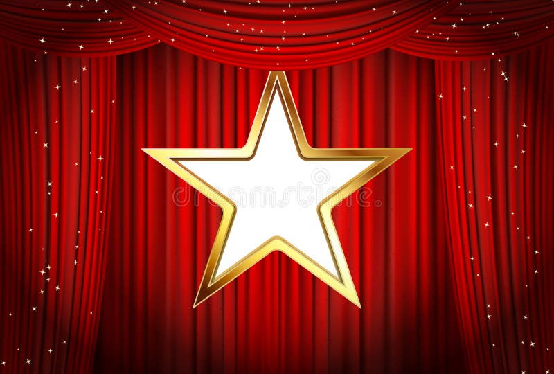 Golden Star Frame on Theater Red Curtains Background Stock Vector ...