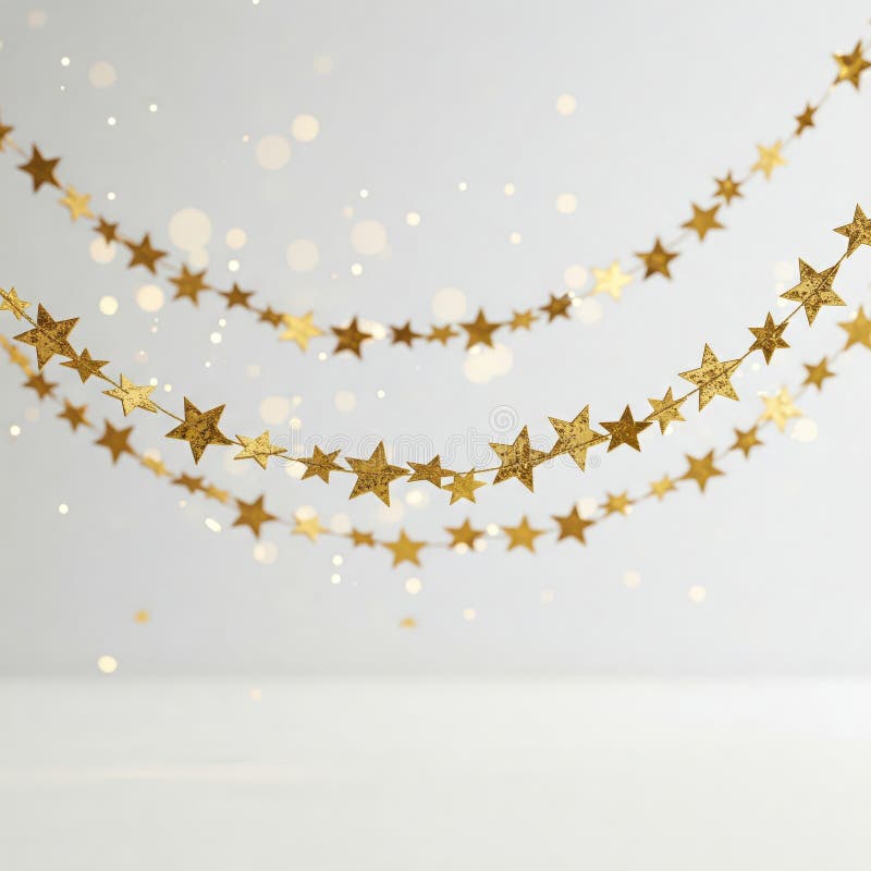 Golden Star Garland Strand on a Solid White Background Stock ...