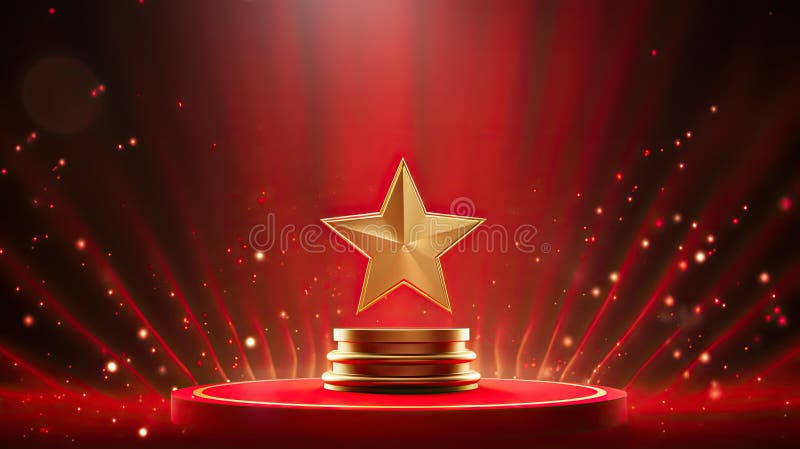 Golden Star and Glitter Light on the Red Stage Stock Photo - Image of ...
