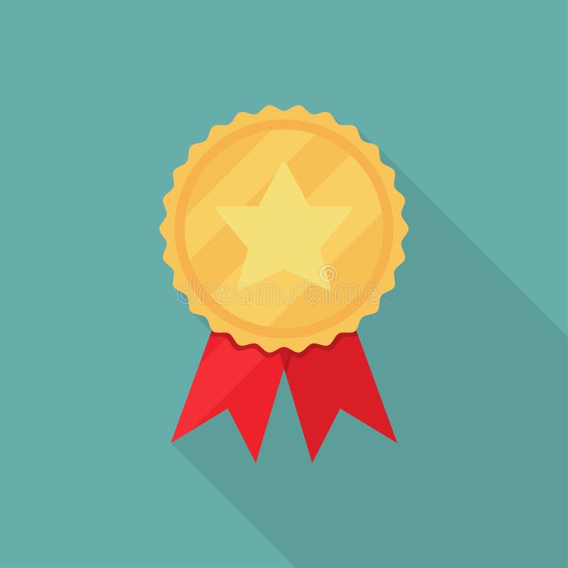 Golden Star Medal with Red Ribbon with Long Shadow Stock Vector ...