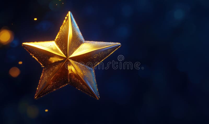 Golden Star Ornament with Sparkling Effects on Blue Background Stock ...