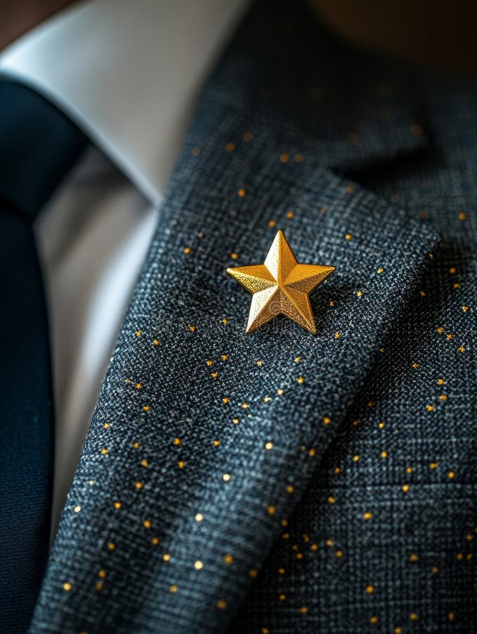 Golden Star Pin on a Suit Lapel Symbolizing Achievement. Stock Photo ...