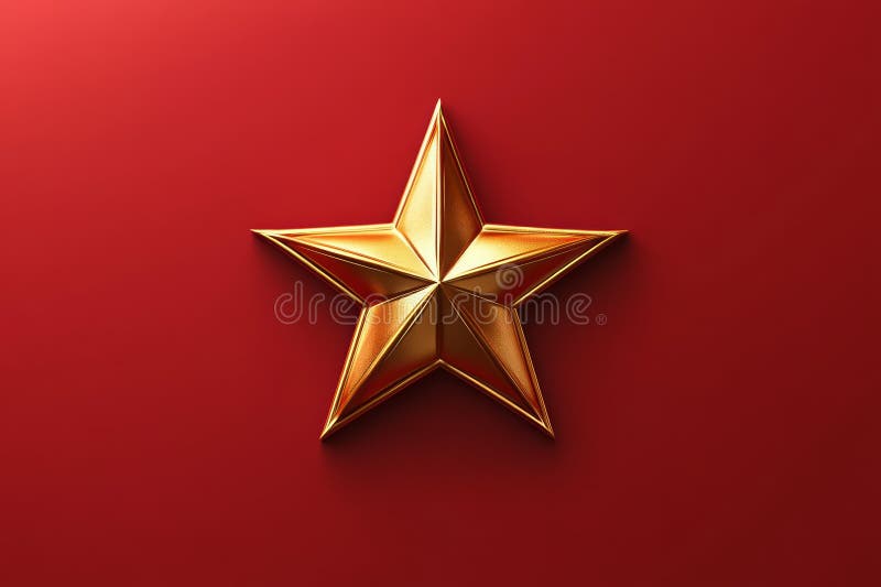 Golden Star on Red Background with Lighting Effect. AI Generated Stock ...