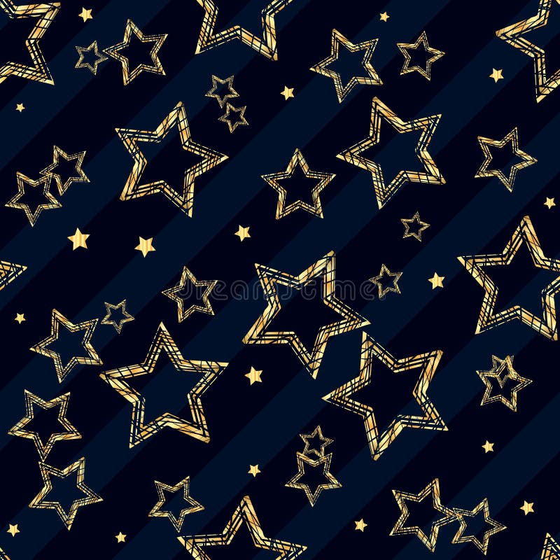 Golden Star Seamless Pattern. Golden Star on Blue and Black Diagonal ...