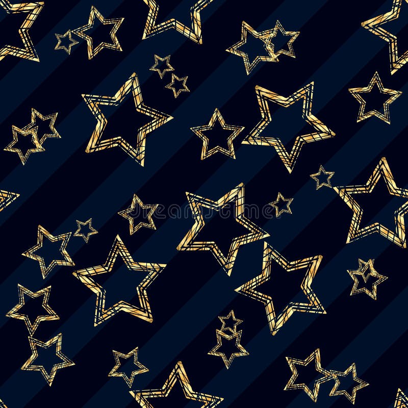 Golden Star Seamless Pattern. Golden Star on Blue and Black Diagonal ...