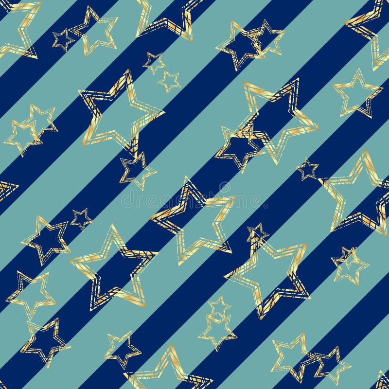 Golden Star Seamless Pattern. Golden Star on Blue and Black Diagonal ...
