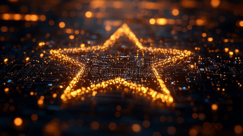 Golden Star Shape Illuminated on Circuit Board, Concept for Technology ...