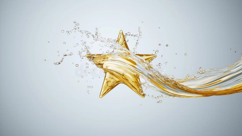 Golden Star Shape Immersed in Splash of Transparent Water, Golden ...