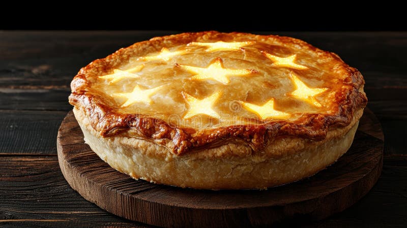 Golden Star-shaped Crust Pie on Wooden Board Stock Illustration ...
