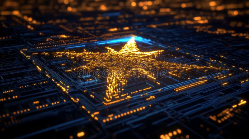 Golden Star Shining on Futuristic Circuit Board Background Stock ...