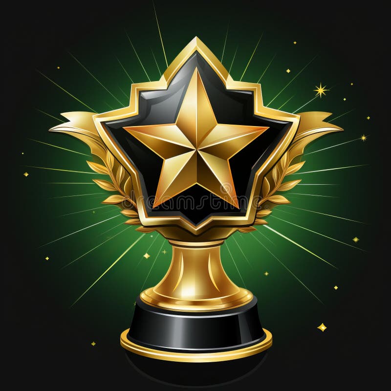 Golden Star Trophy with Laurels on a Black Background Stock ...
