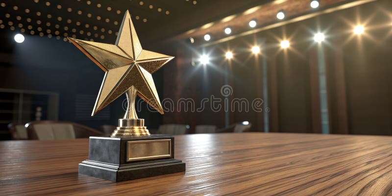 Golden Star Trophy on Stage Table, Achievement , Reward Stock ...