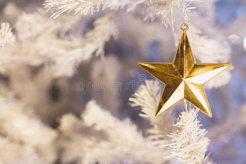 Golden Star with Red Green Ball and White Christmas Tree Background ...