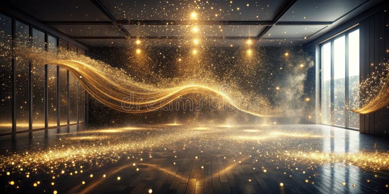 Golden Stardust Swirling in an Elegant Interior Space with Large ...