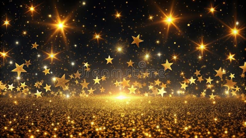 Golden Starry Night Sparkle Background with Glittering Dust. Generative ...