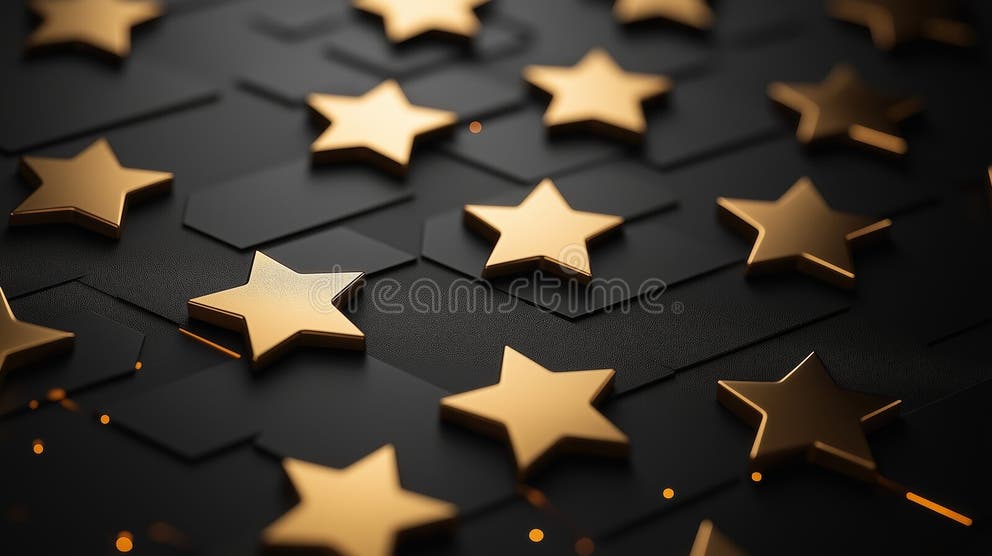 Golden Stars on Black Background in Elegant Geometric Pattern Stock ...